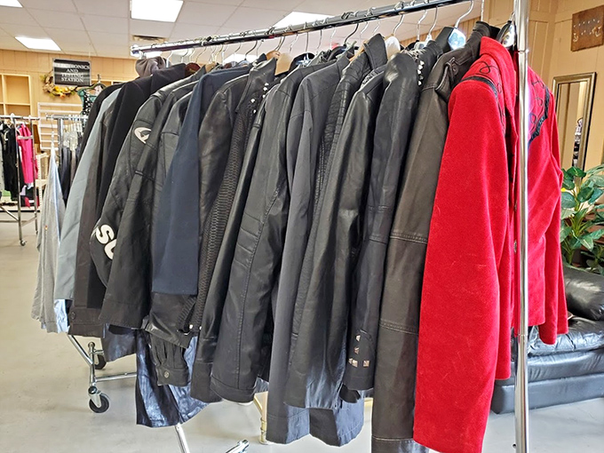 The leather jacket lineup &ndash; where each piece silently promises adventures and a touch of rebellion at one-tenth retail prices.