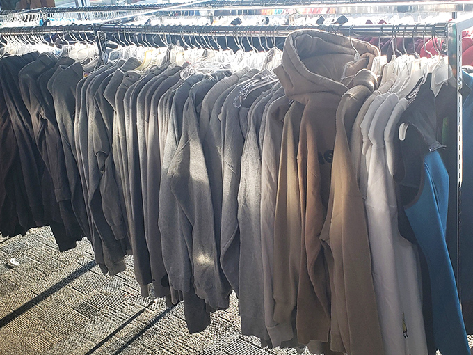 The clothing racks offer a monochromatic sea of business casual options&mdash;proof that building a professional wardrobe doesn't require a professional salary.