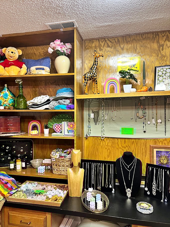 From Winnie the Pooh to rainbow decor, this corner feels like raiding your coolest aunt's attic&mdash;in the best possible way.