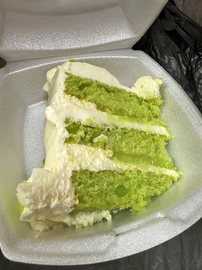 Key lime cake that's the color of Florida sunshine. Three layers of citrusy bliss that would make Jimmy Buffett write another verse about paradise.