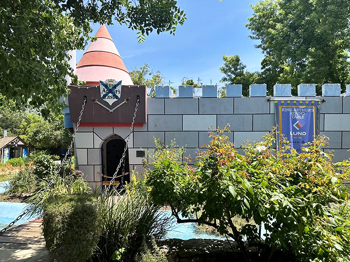 King Arthur's Castle stands guard, drawbridge down. Knights and princesses have been coronated here daily since Eisenhower was president.