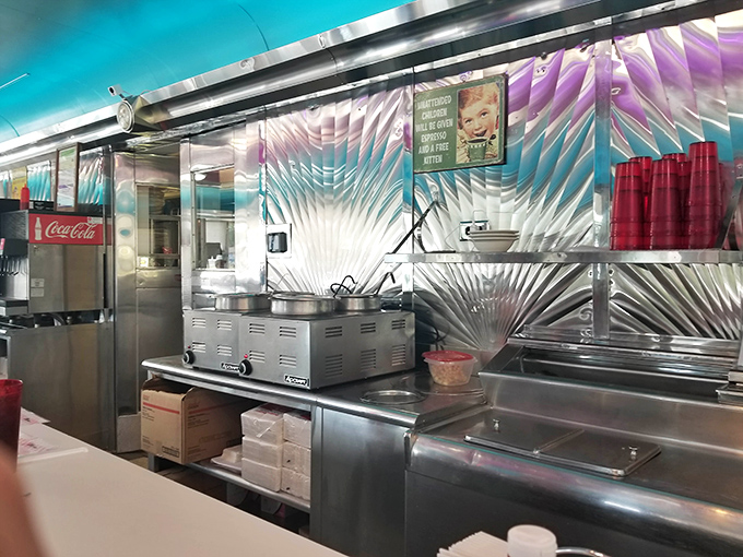 Where the magic happens. Stainless steel gleams like the hopes and dreams of hungry patrons waiting for their comfort food fix.