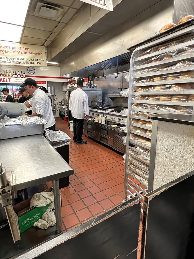 The kitchen ballet &ndash; where burger dreams become reality. Those fresh buns waiting patiently for their moment to shine.