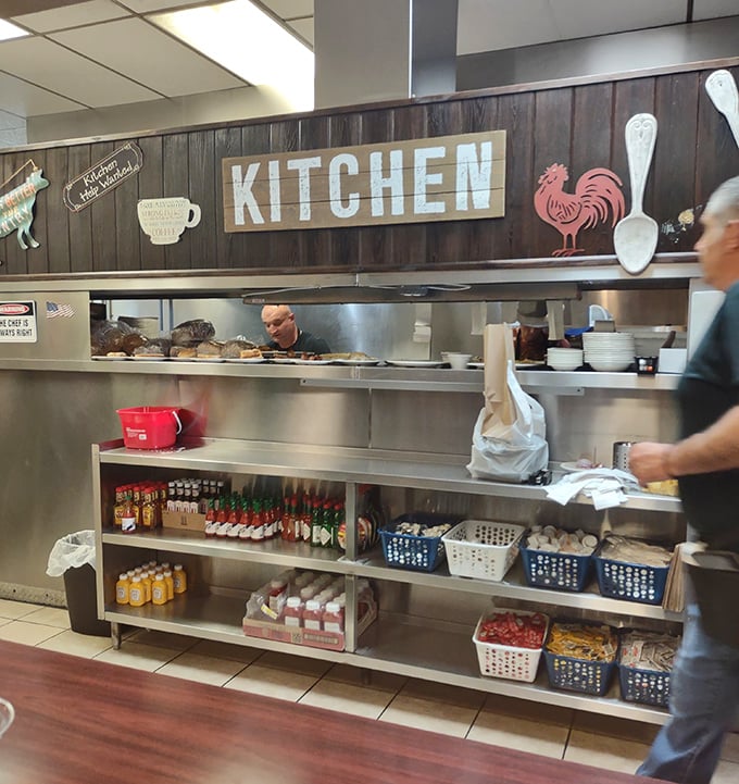 The kitchen sign says it all&mdash;this is command central where breakfast dreams become reality through the magic of short-order cooking.