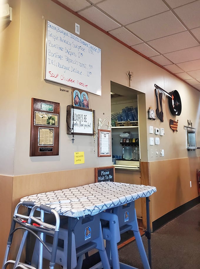 The specials board tempts with daily creations while religious icons remind you to give thanks for the feast that's coming.