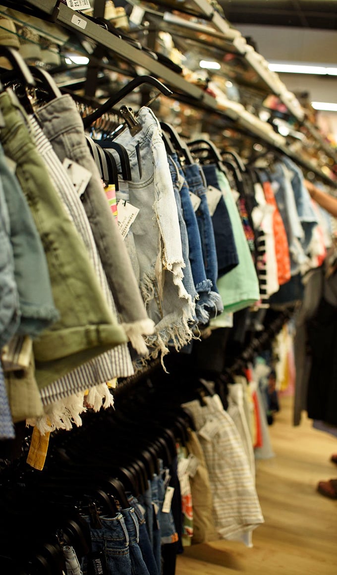 Denim shorts in every wash and distress level imaginable. Summer's unofficial uniform, lined up and ready for their next adventure.