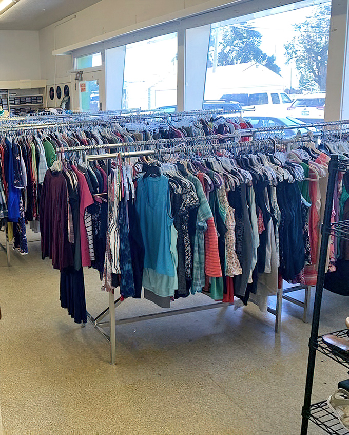 The clothing racks stretch like a rainbow of fabric possibilities&mdash;where your next favorite outfit is lurking between a stranger's castoffs.