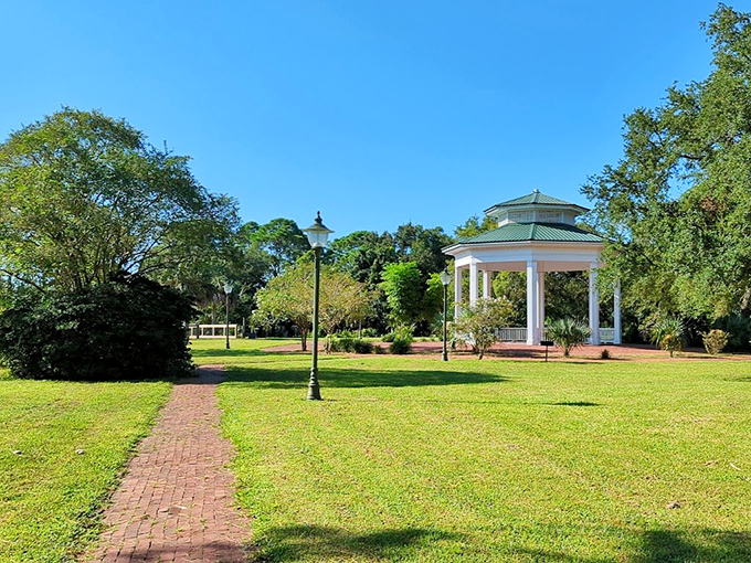 Lafayette Park's gazebo provides the perfect spot for contemplating life's big questions, like why you waited so long to discover Apalachicola.
