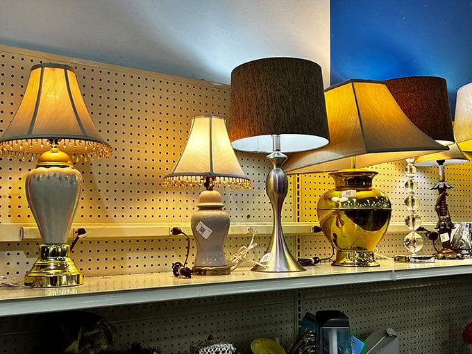 Lamp shopping that won't leave you in the dark financially. That gold base would make even Liberace nod in approval.