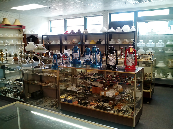 A lamp collector's paradise that would light up Thomas Edison's eyes. Those blue lanterns aren't just illumination&mdash;they're beacons calling to your inner decorator.