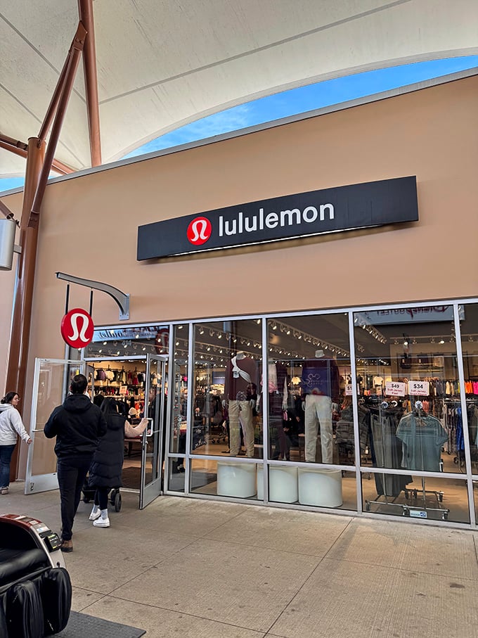 Lululemon's storefront draws in the yoga crowd and the "yoga-pants-as-lifestyle" crowd alike with promises of discounted downward dog attire. 