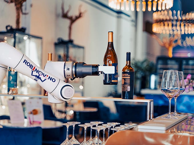 Wine technology meets artistry as this robotic sommelier pours with precision. The future of wine tasting has arrived, and it's surprisingly charming.
