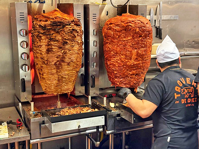 Trompo heaven&mdash;vertical spits of marinated meat slowly rotating, promising al pastor tacos that might make you temporarily forget your name.