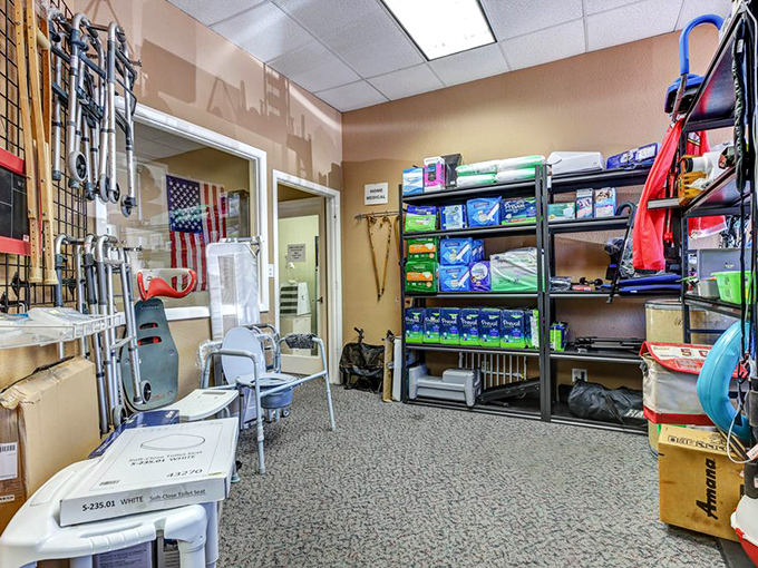 Medical equipment and household necessities share space in this practical corner. Someone's recovery just got more affordable and accessible.