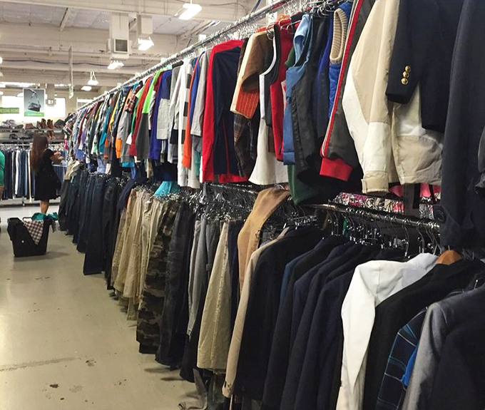 The men's clothing aisle: where fashion goes for its second act. That plaid shirt might have stories to tell.
