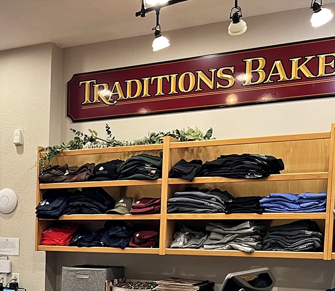 Even the merchandise area proudly displays the Traditions name&mdash;because after eating here, you'll want to take home a souvenir of your food coma.