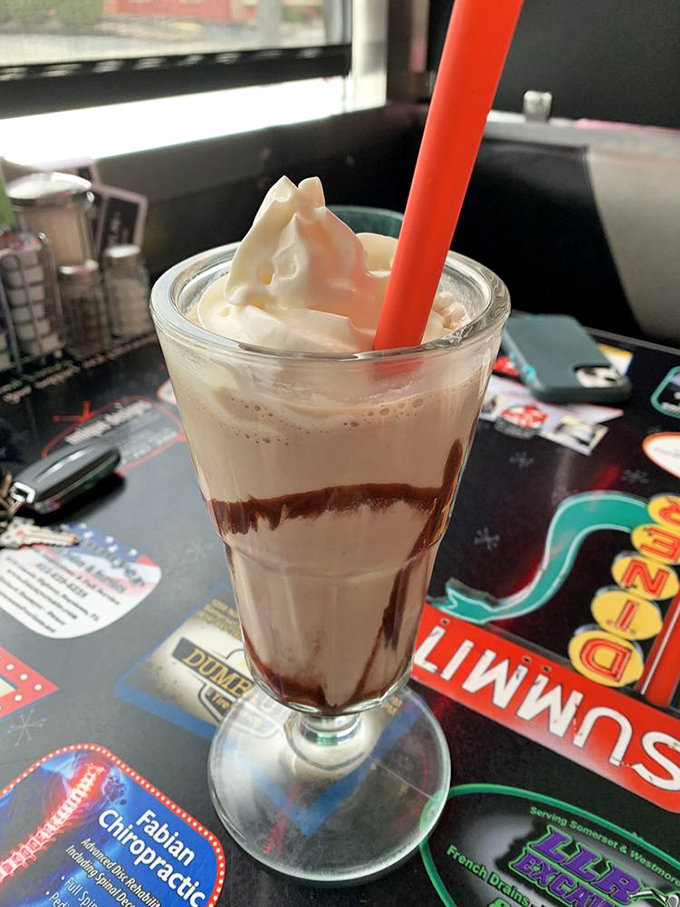 A chocolate milkshake so thick your straw stands at attention&mdash;the perfect companion for diner deliberations or post-hike recovery.