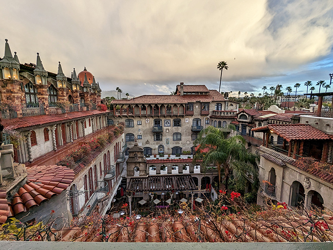 The Mission Inn's fantastical courtyard looks like what would happen if a Spanish mission, Moroccan palace, and medieval castle had an architectural love child.
