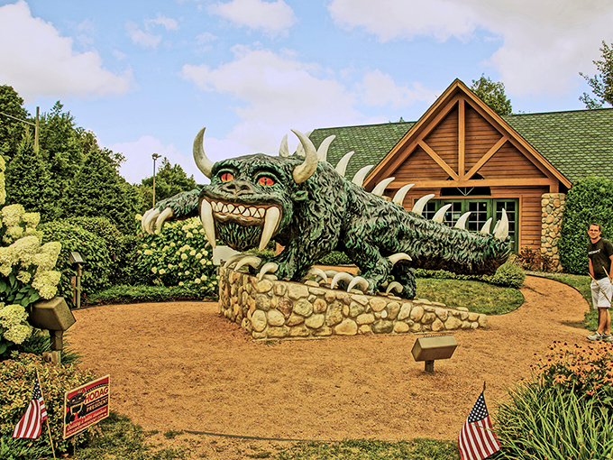 Patriotic flags and hydrangeas make this monster feel right at home in small-town America's heart.