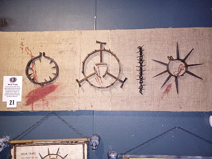 These neck traps look like rejected designs from a medieval jewelry collection. "Make a statement" had much darker implications back then.