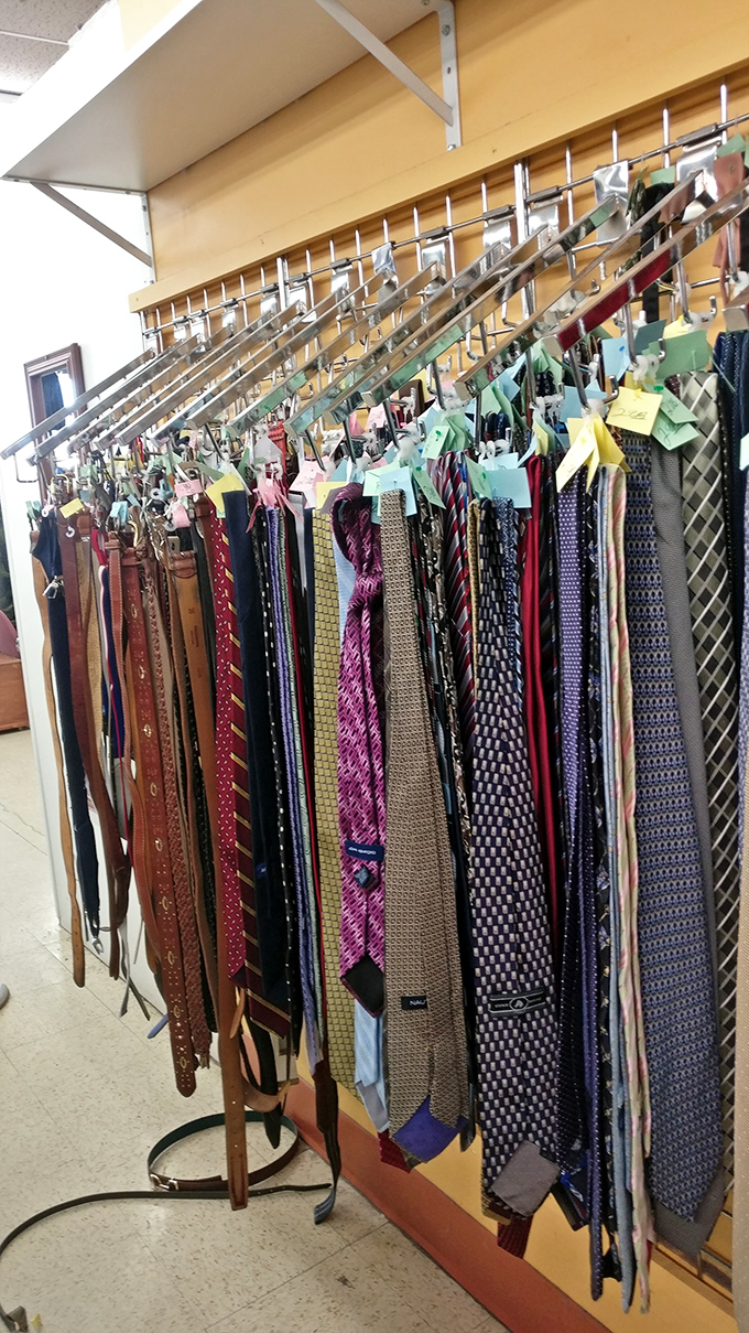 The necktie rainbow&mdash;where corporate America's cast-offs become tomorrow's fashion statements. Silk patterns that span decades of boardroom trends.