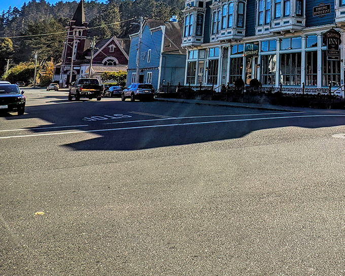 American flags flutter along Ocean Avenue, where Victorian homes known as "Butterfat Palaces" showcase what dairy money could buy in the 1800s.
