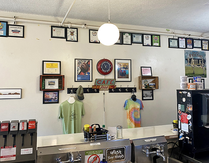 Awards line the walls like medals of honor in this breakfast battlefield. Each framed certificate represents countless perfectly cooked eggs.