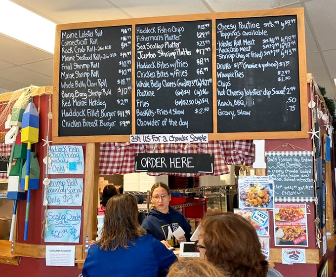 The ordering counter&mdash;where dreams become reality and decisions become delicious. Ask for a chowder sample; you'll thank me later.