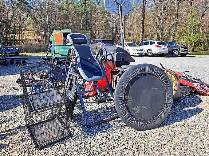 Outdoor treasures basking in Georgia sunshine. That mini trampoline is just waiting to bring joy to another backyard.