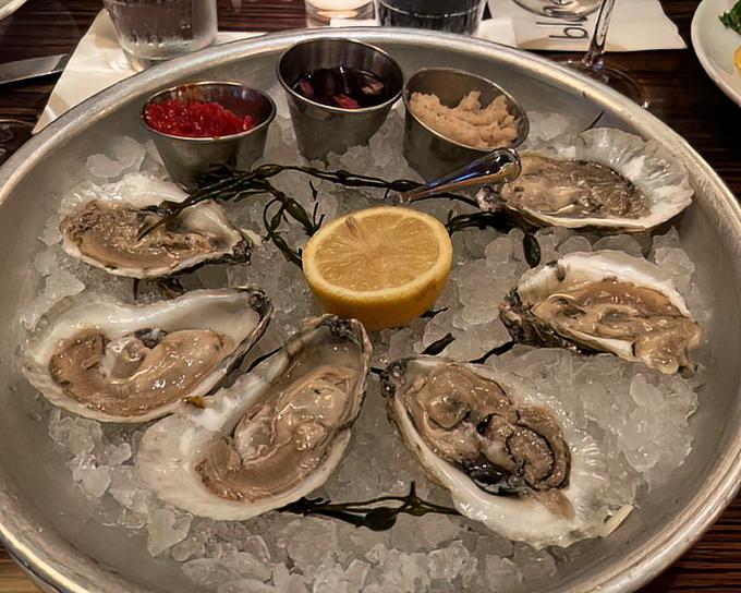 Oysters on ice with all the accoutrements&mdash;nature's perfect appetizer. Like getting a postcard from the ocean delivered directly to your table.