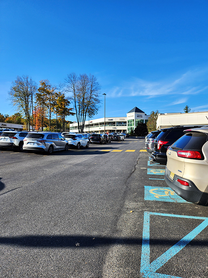 The parking lot on a perfect autumn day. Pro tip: Remember where you parked or risk a scavenger hunt with shopping bags.