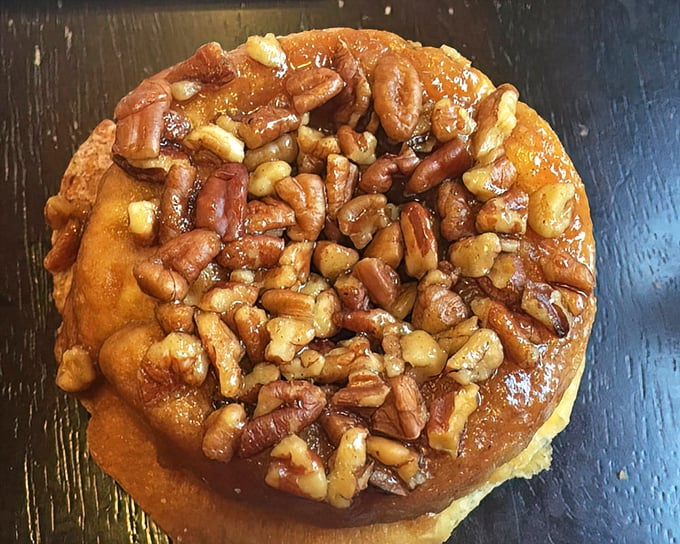 This pecan-crowned masterpiece isn't just a donut&mdash;it's nature and nurture in perfect harmony, where tree nuts meet dough in sweet matrimony.