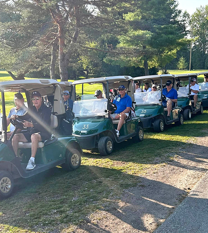 Golf carts line up like eager horses at the starting gate&mdash;a common sight at the community's regular tournaments and friendly competitions.