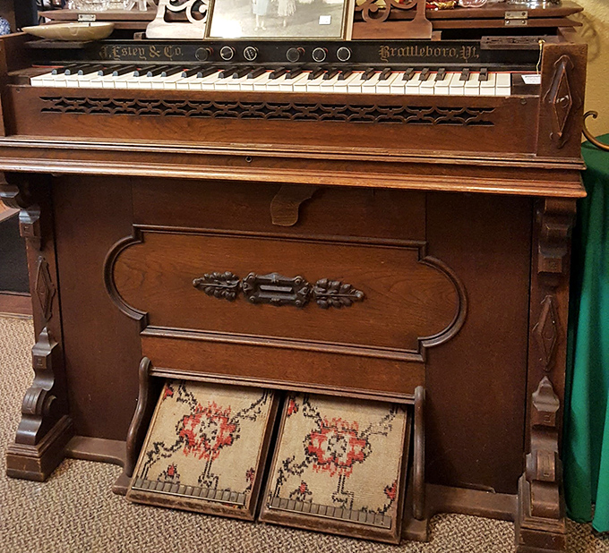This isn't just a piano &ndash; it's a time machine with keys. The needlepoint footstools beneath tell tales of parlor songs and Sunday afternoon recitals. 