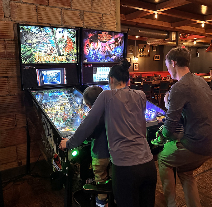 Between rounds of smoked meats, challenge your dining companions to pinball showdowns. Winner gets first dibs on the last piece of cornbread.