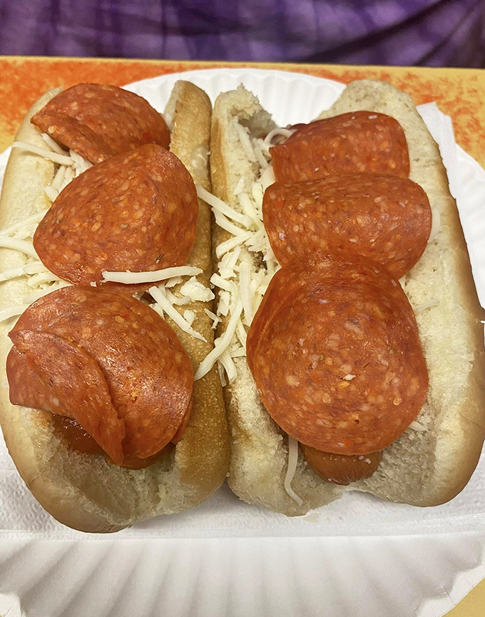 Pepperoni on a hot dog? Culinary fusion that works brilliantly. Like pizza and hot dogs had a delicious baby that inherited the best traits of both.