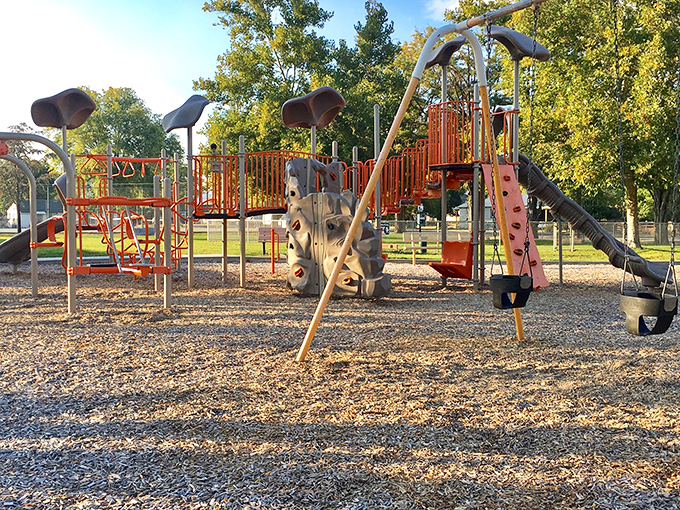 This playground doesn't need flashing lights or smartphone integration&mdash;just good old-fashioned climbing structures that have tested generations of young knees.