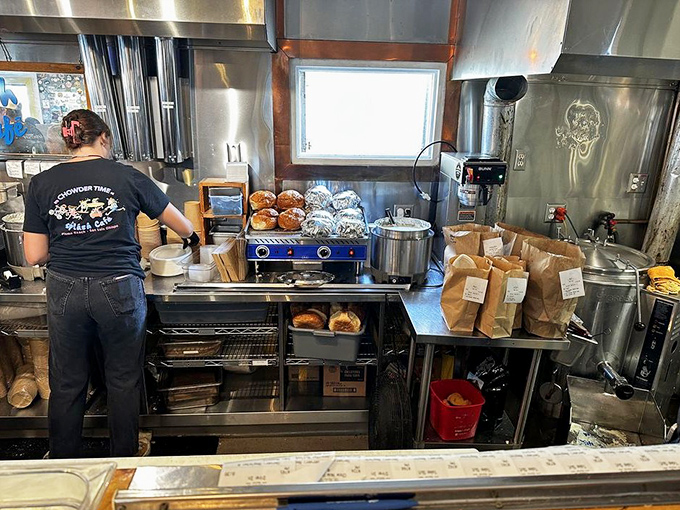 Behind the scenes magic where bread bowls meet their chowder destiny. Like watching artists at work, only you get to eat the masterpiece.