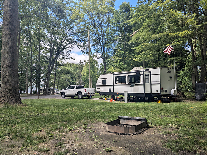 Camping with an RV: where "roughing it" means occasionally having to adjust your satellite dish for better reception.