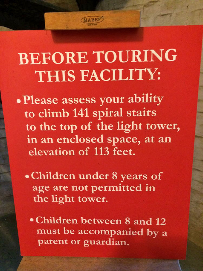 The warning sign might as well say: "Your thighs will remind you tomorrow that you climbed these stairs today."