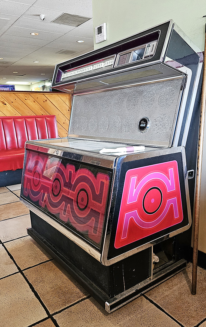 This vintage jukebox stands as a chrome-and-neon reminder that some pleasures&mdash;like selecting your breakfast soundtrack&mdash;shouldn't be digitized.