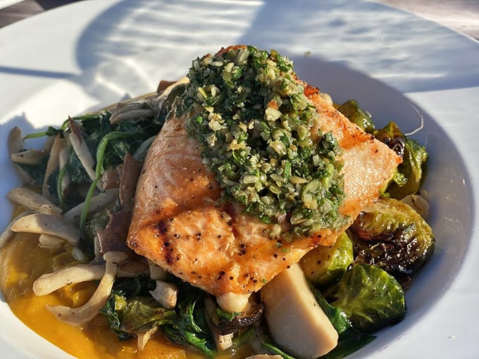 Salmon that's dressed better than most of us, with a herb crust that deserves its own cooking show.