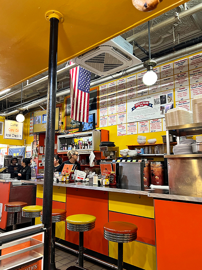 That American flag isn't just decoration&mdash;it's the focal point for the daily Pledge of Allegiance. Only in Annapolis could patriotism and pancakes coexist so naturally.