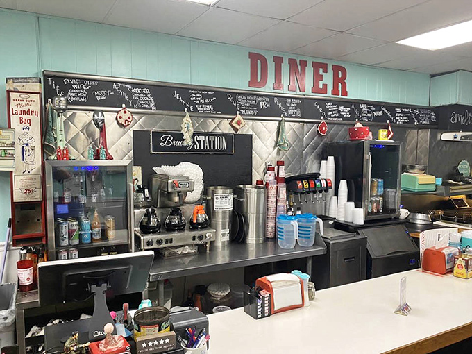 The beverage station isn't just functional&mdash;it's a shrine to caffeine and conversation, where mugs are filled and stories are shared.