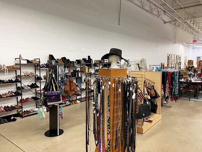 The accessories section tells stories through shelves of handbags, belts, and hats&mdash;each waiting for the right person to continue their fashion journey.