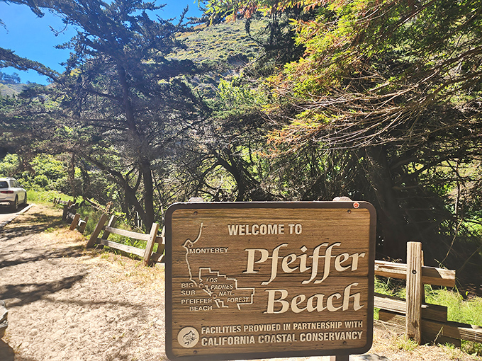 The welcome sign marks your arrival at one of Big Sur's best-kept secrets, tucked away from Highway 1.
