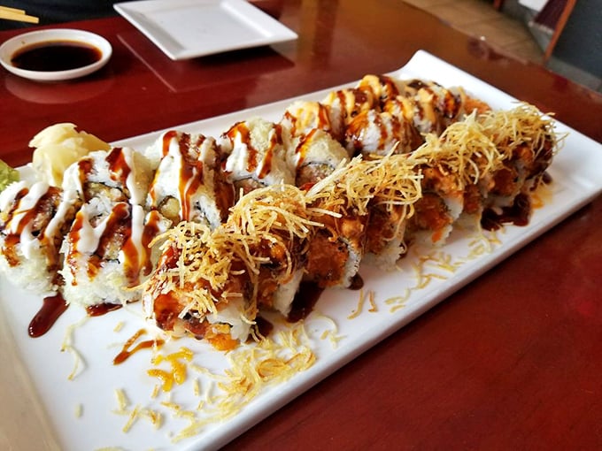 These rolls, draped in sauce and crispy toppings, are what would happen if sushi decided to dress up for a night on the town.