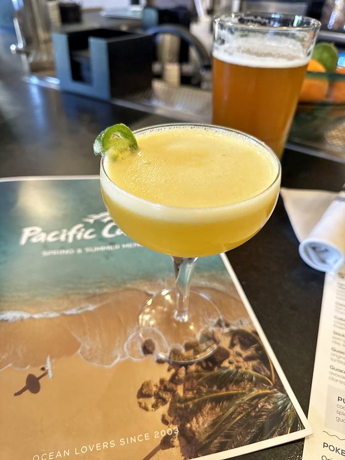 This golden elixir in a coupe glass isn't just a cocktail&mdash;it's liquid sunshine with a lime garnish. California in a glass.