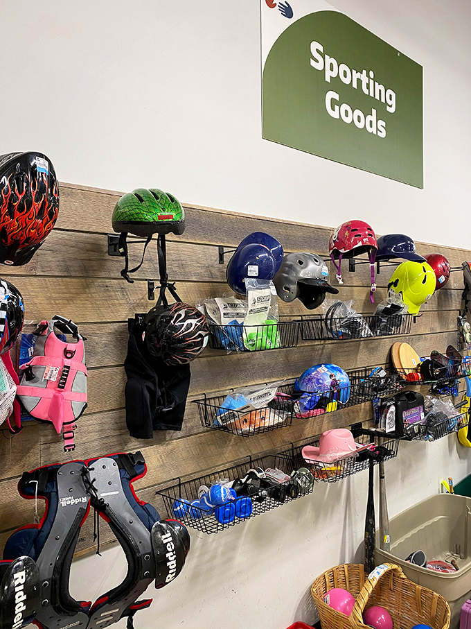 Sporting goods galore! From barely-used bike helmets to tennis rackets just waiting for their McEnroe moment on your local court.