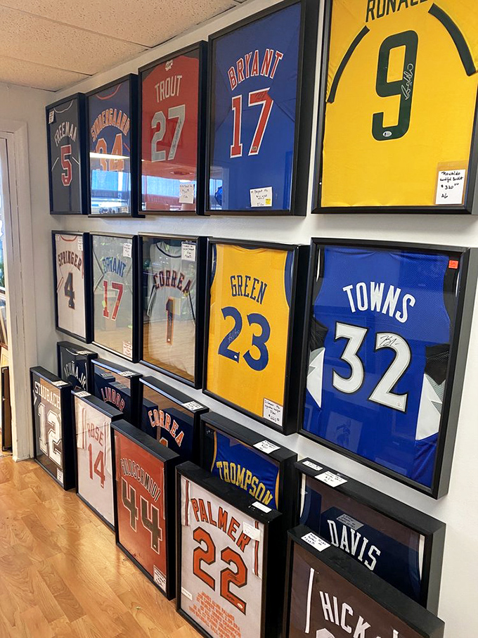 Sports jerseys that let you relive glory days&mdash;theirs or yours. Each frame contains equal parts nostalgia and investment potential.